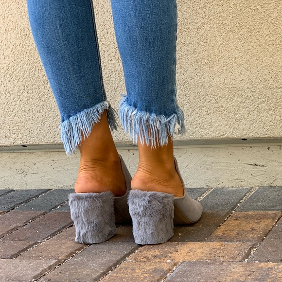 Nordstrom | Shoes | Ash Grey Fur Chunky Heel Peep Toe Loafer Mule ...